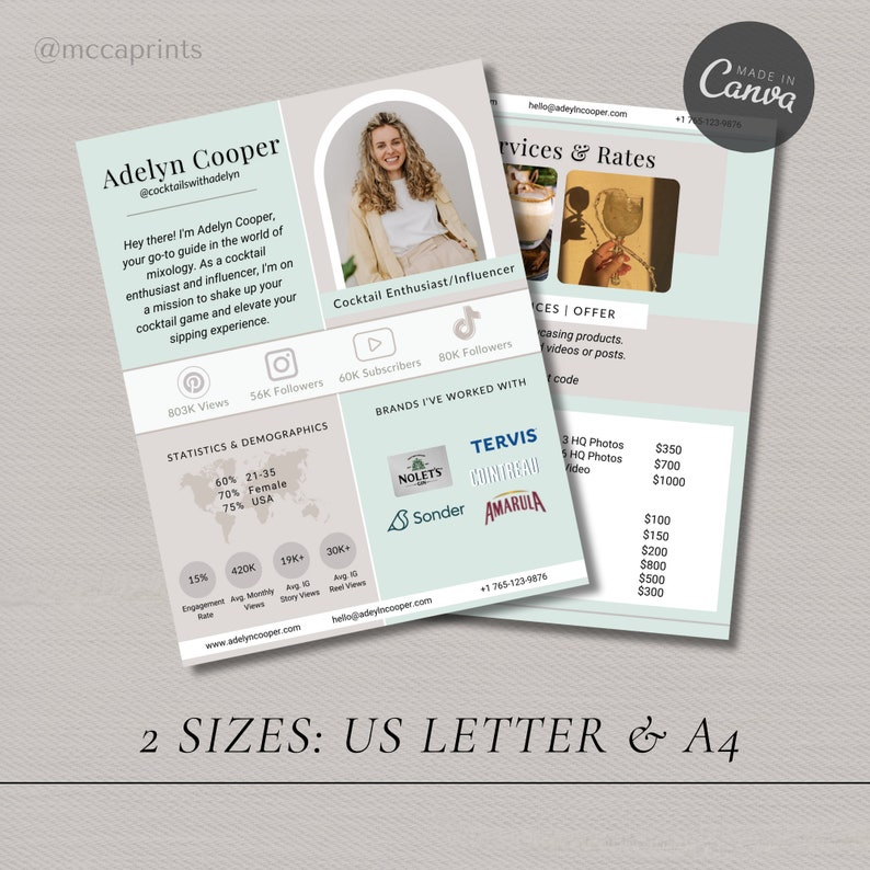 Influencer Media Kit Template Cocktail Influencer Instagram - Etsy