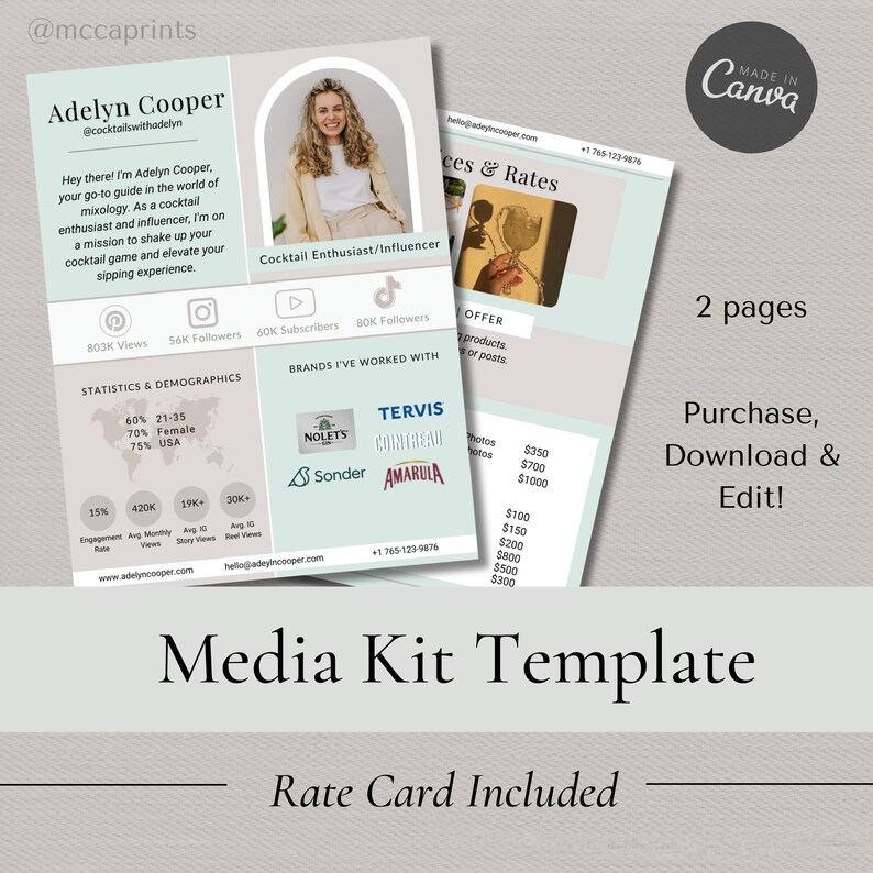 Influencer Media Kit Template Cocktail Influencer Instagram - Etsy