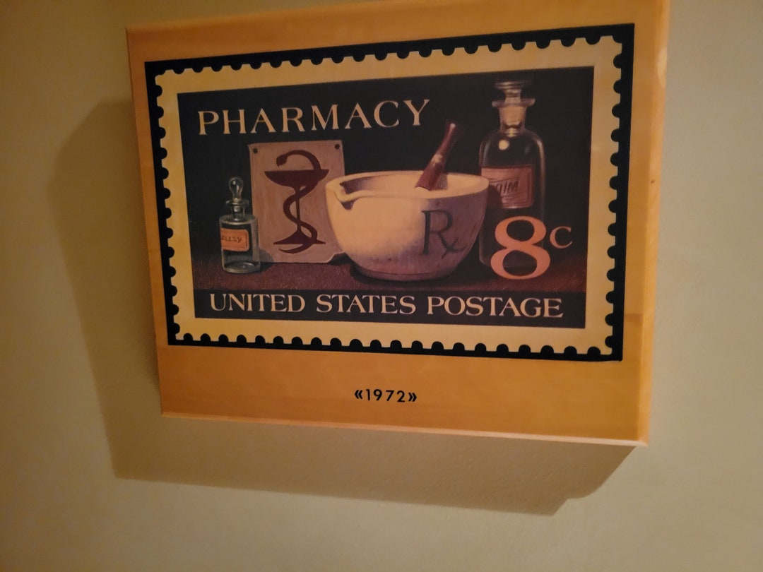 1972 Pharmacy Stamp Plaque, 8.5”X10.5” and Adding a Stamp Pin @ No ...