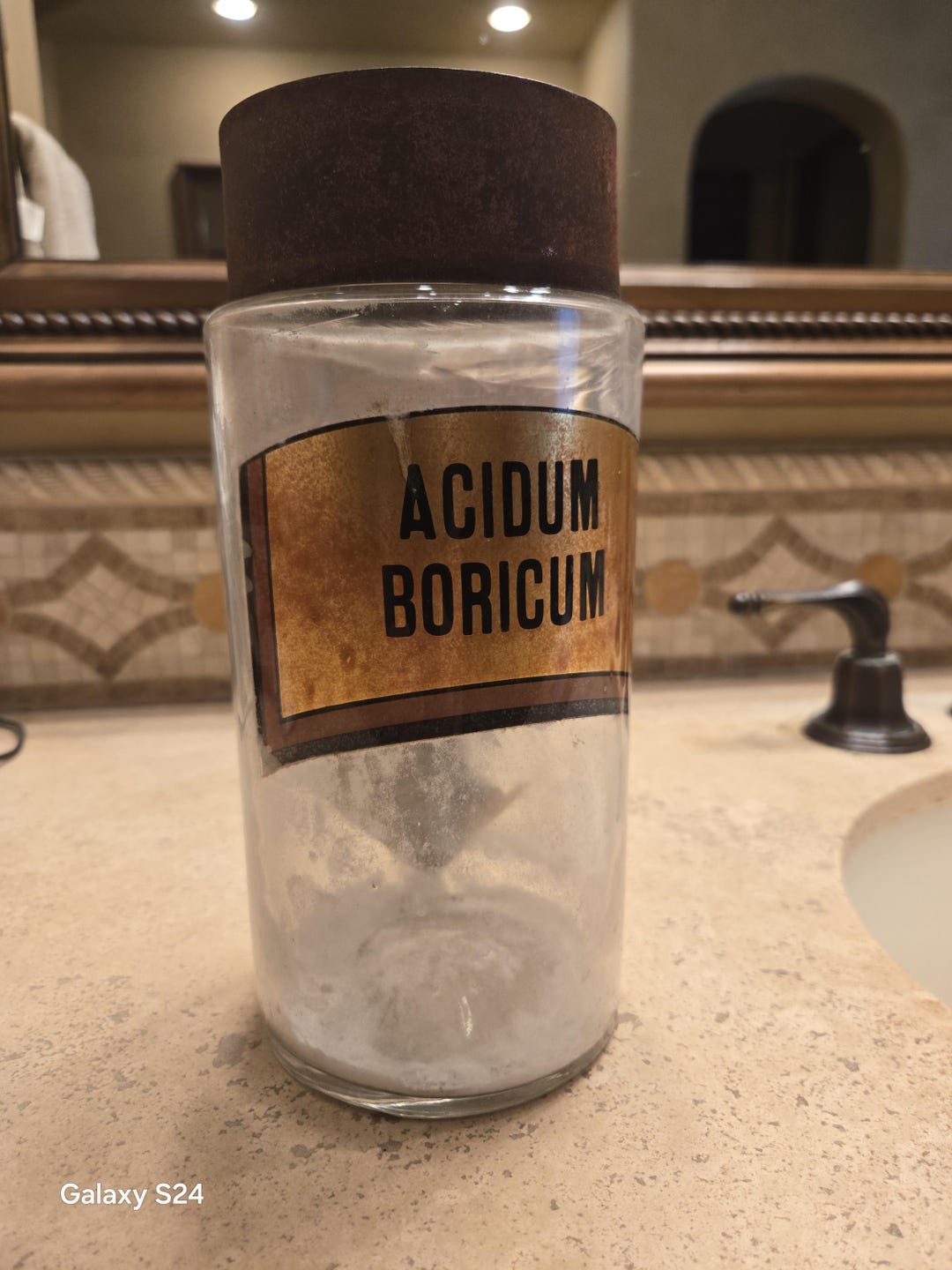 Apothecary Jar, Wide Mouth, 9.5”HX4”W, Tin Lid, French, Label-acidium ...
