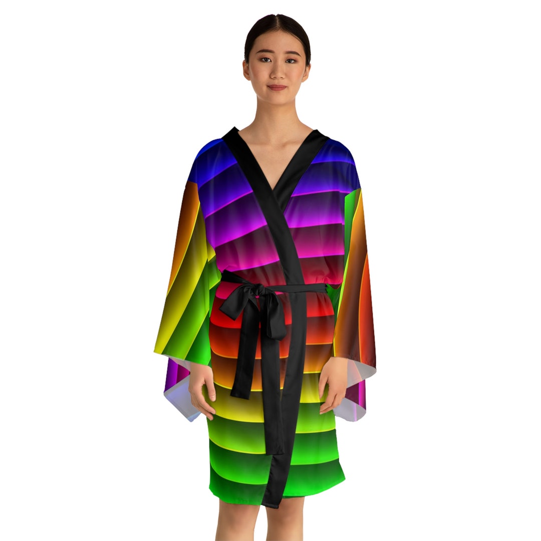 Long Sleeve Kimono Robe. Rainbow Kimono Robe. Japanese Robe. LGBT Pride ...