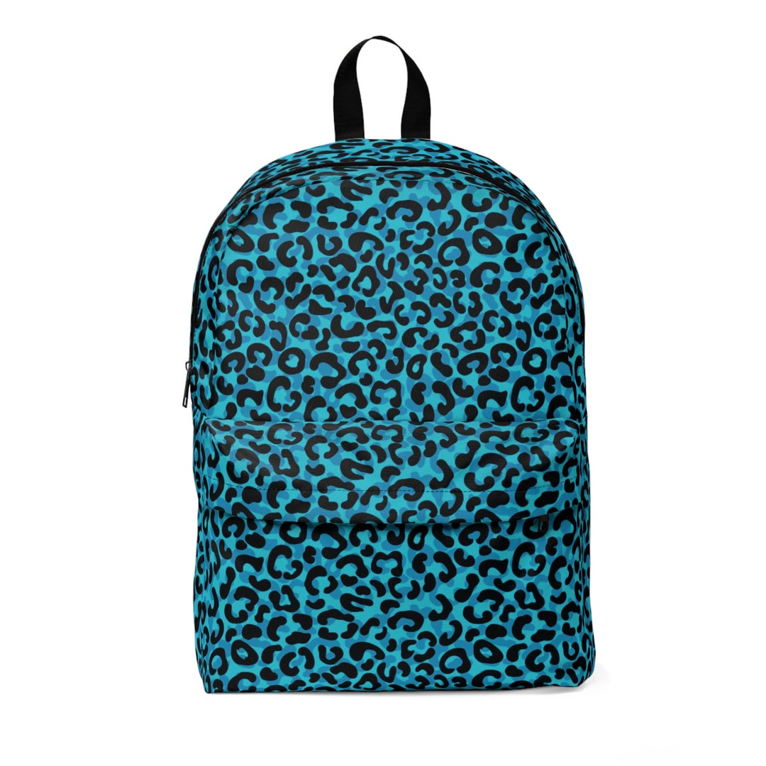 Blue & Black Leopard Animal Print Large 4-pocket Backpack School/travel ...