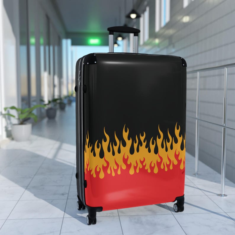 Black & Red Hot Rod Glam Punk Fire Flame 4-wheel Spinner Travel Hard ...