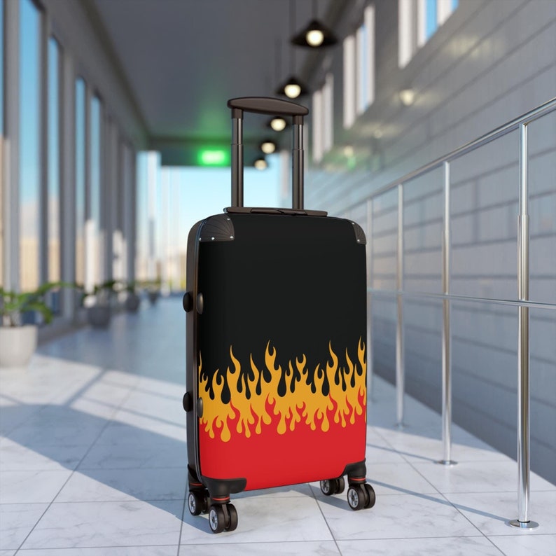 Black & Red Hot Rod Glam Punk Fire Flame 4-wheel Spinner Travel Hard ...