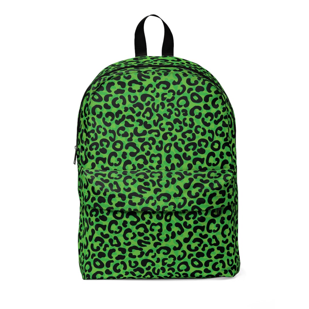 Green & Black Leopard Animal Print Large 4-pocket Backpack School ...