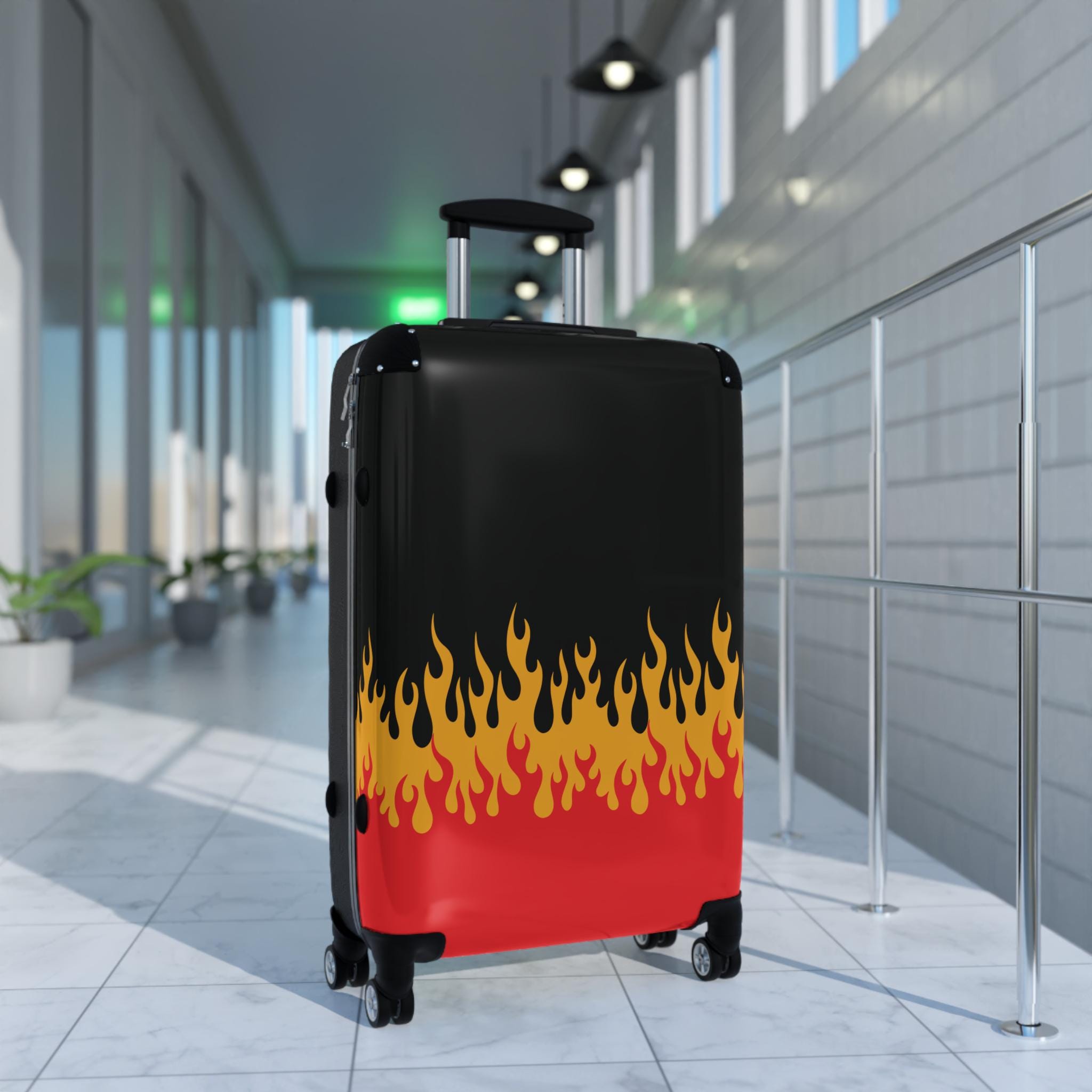Black & Red Hot Rod Glam Punk Fire Flame 4-wheel Spinner Travel Hard ...