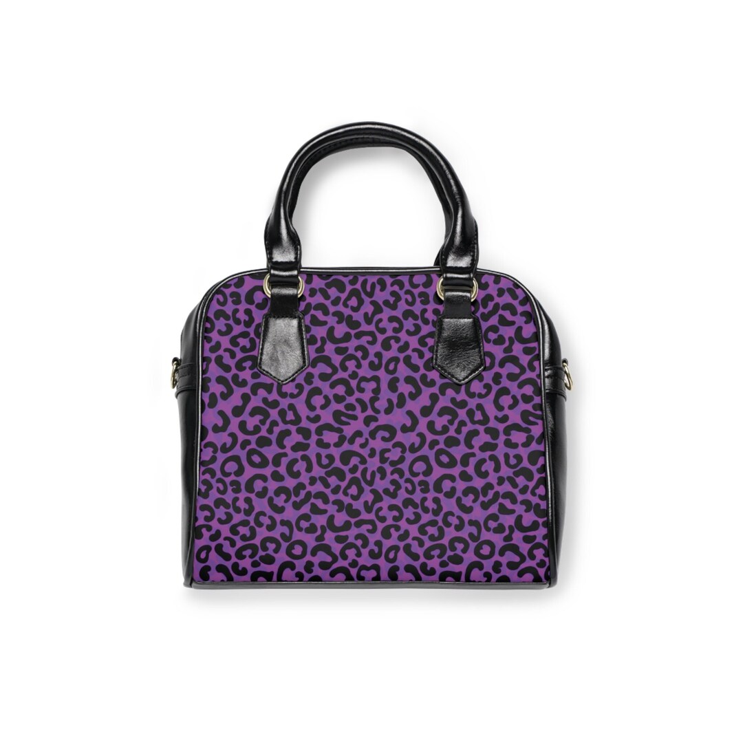 Purple and Black Leopard Animal Print Crossbody Shoulder Convertible PU ...