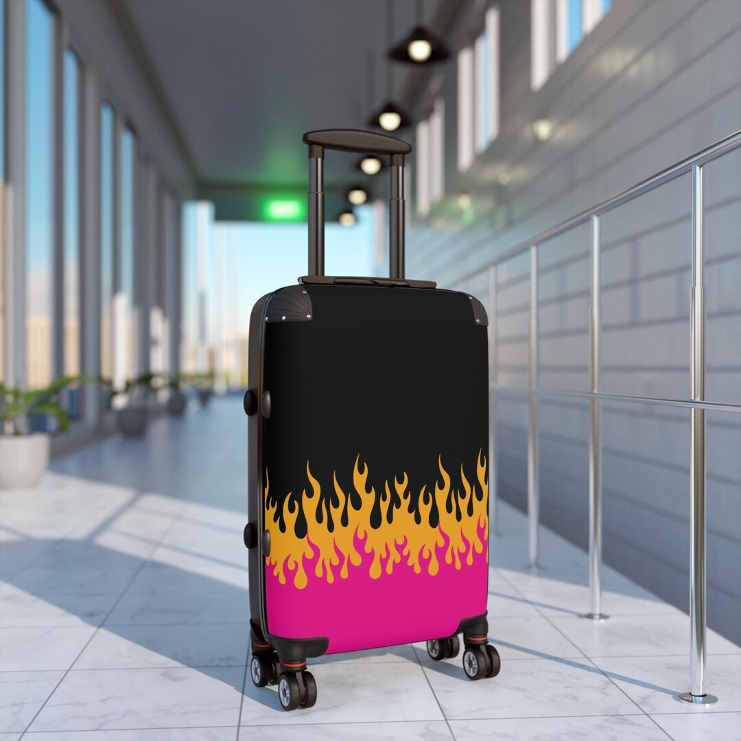Black & Pink Hot Rod Glam Punk Fire Flame 4-wheel Spinner Travel Hard ...
