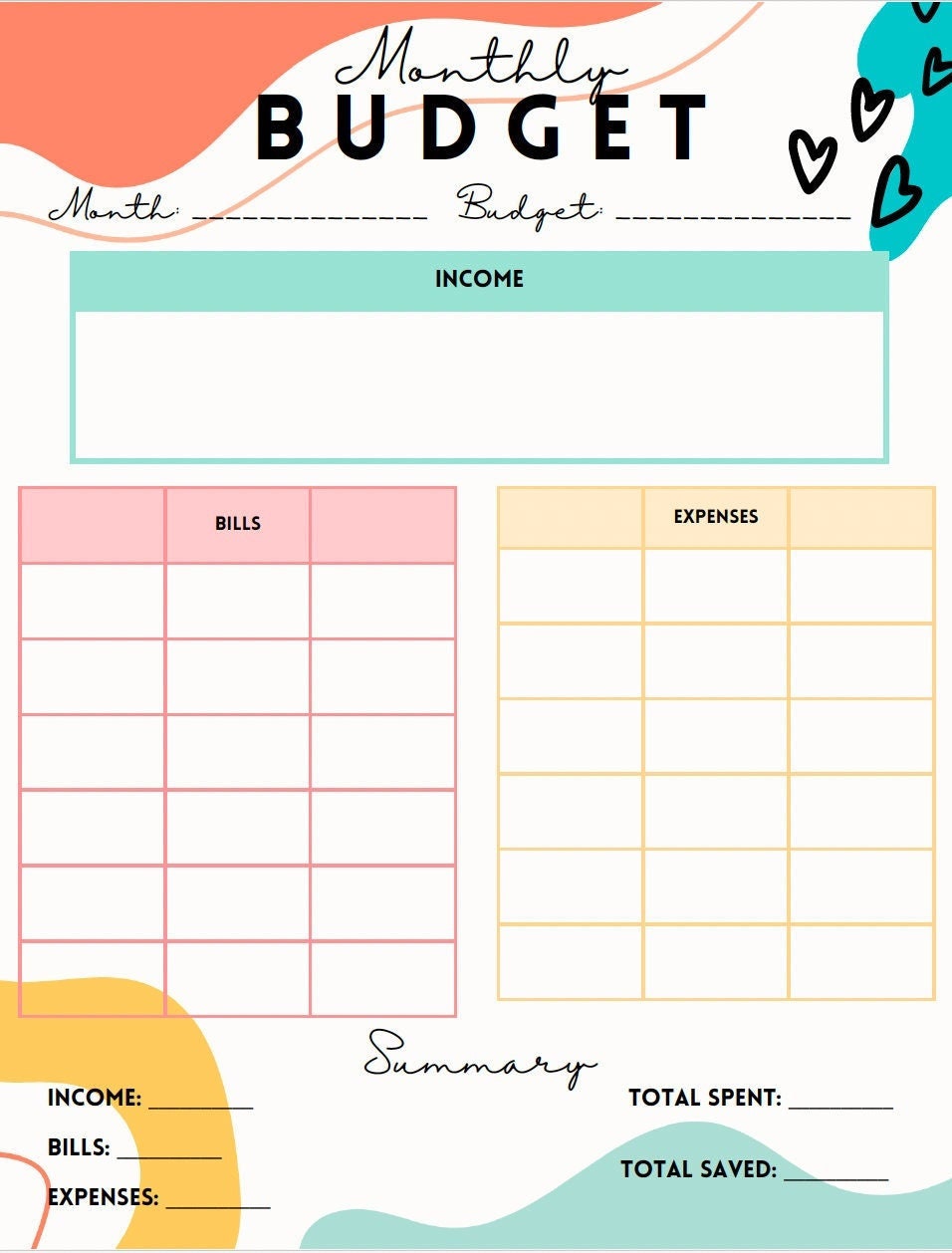 Monthly Budget PDF - Download and Print! - Etsy