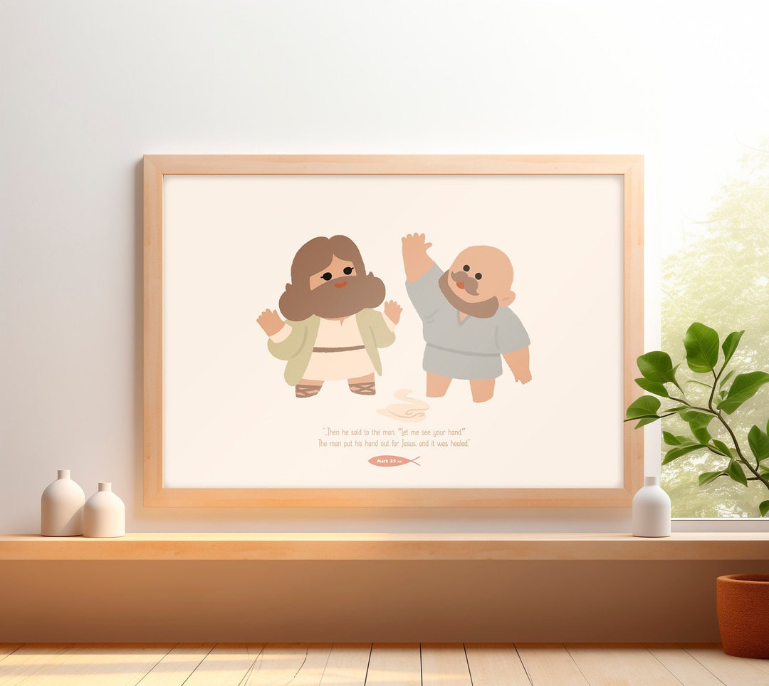 Jesus Heals Crippled Hand, Mark Gospel, Christian Gift, Bible Art ...