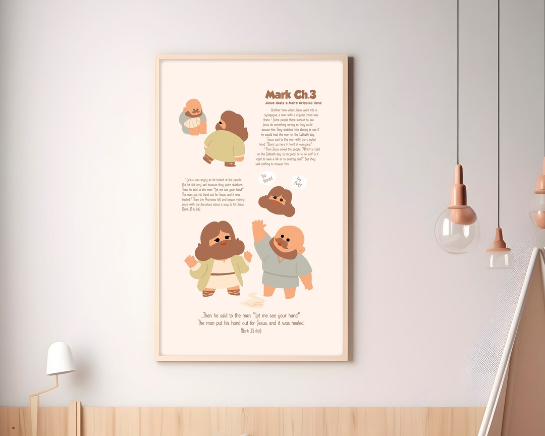 Jesus Heals Crippled Hand, Mark Gospel, Christian Gift, Bible Art ...