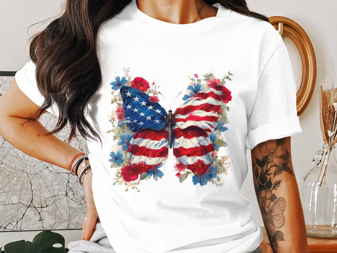 American Flag Butterfly Clipart, USA Patriotic Butterfly Digital Art ...