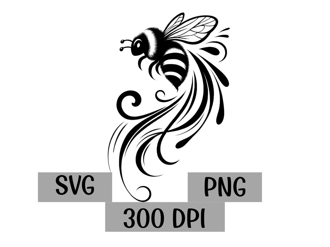 Elegant Bee SVG, Flowing Bee Illustration, Whimsical Bee Svg Png,honey ...