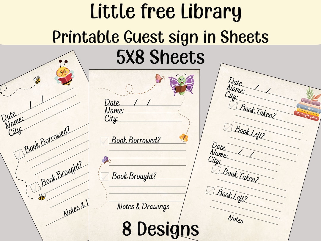 Little Free Library Printable Sign in Sheets, Little Free Library Guest ...