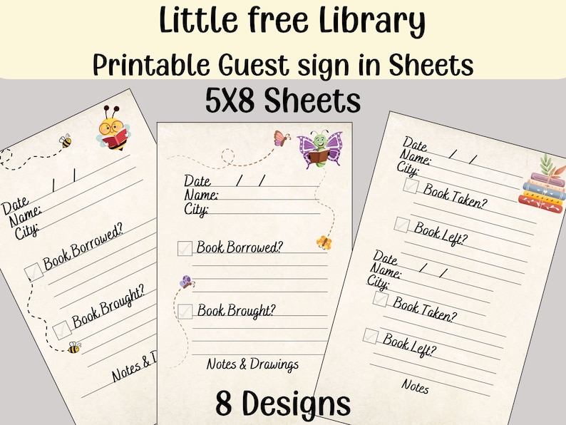 Little Free Library Printable Sign in Sheets, Little Free Library Guest ...