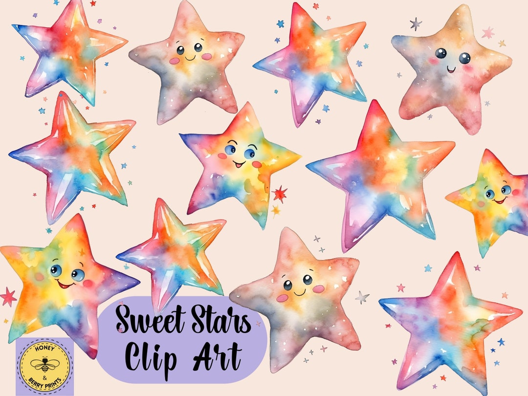 Watercolor Sweet Stars Clipart, Baby Star Clip Art, 20 Watercolor Star ...