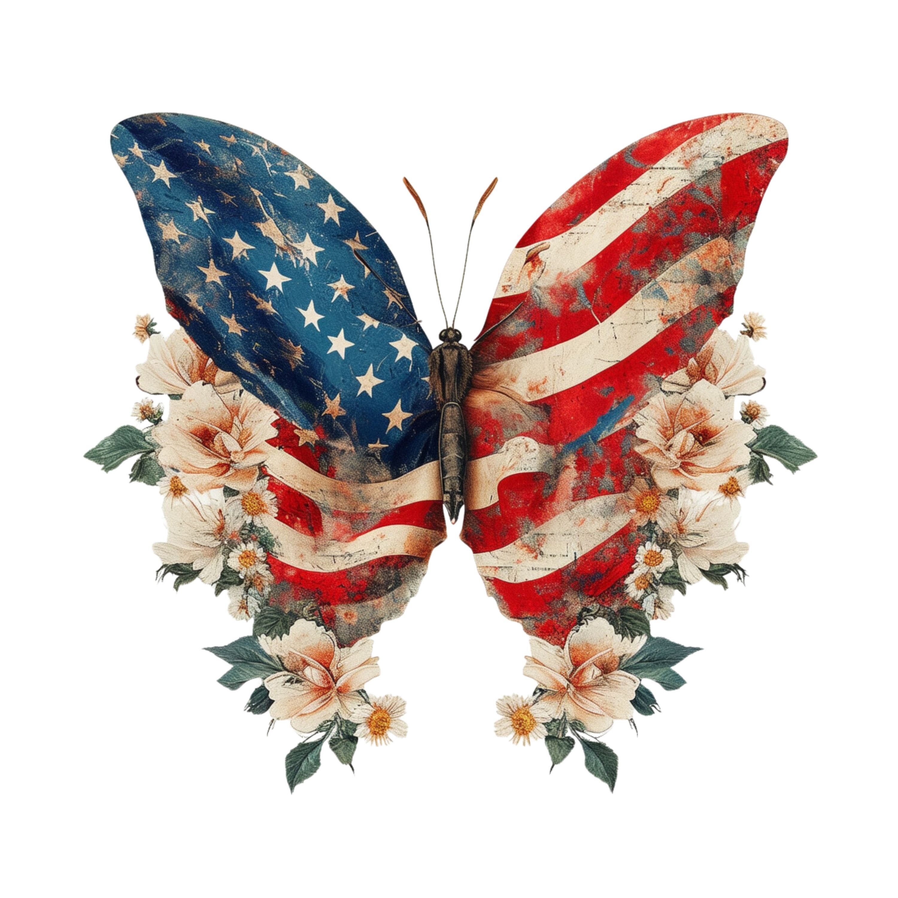American Flag Butterfly Clipart, USA Patriotic Butterfly Digital Art ...