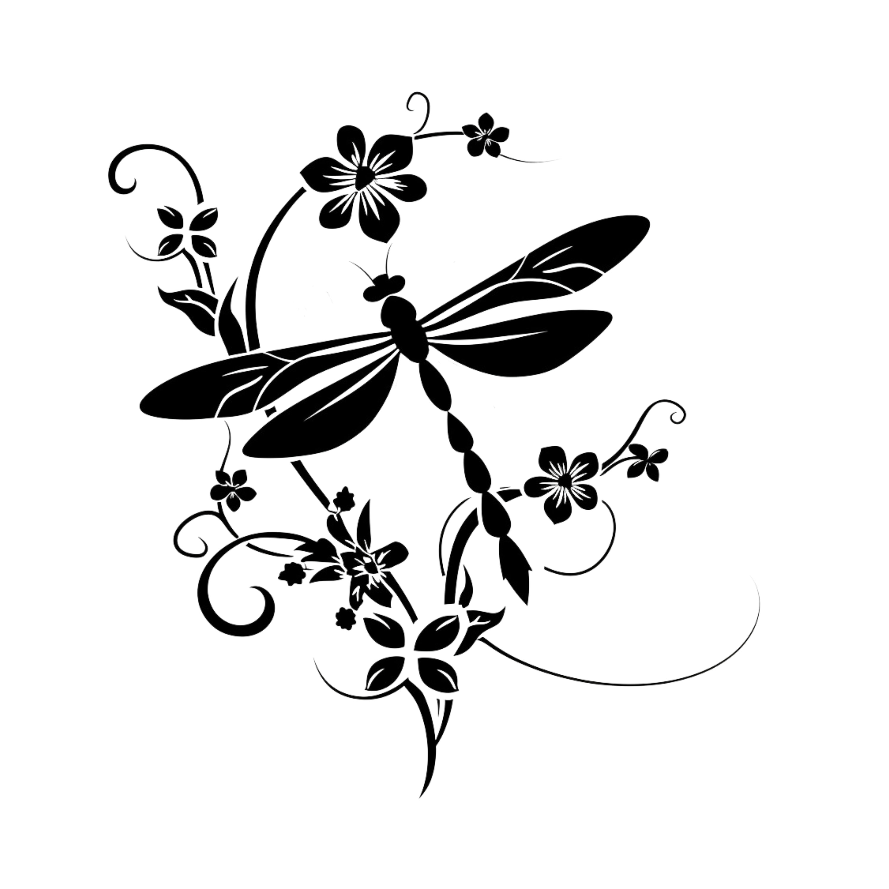 Dragonfly Floral Clipart: Whimsical Black Silhouette (PNG SVG) - Etsy