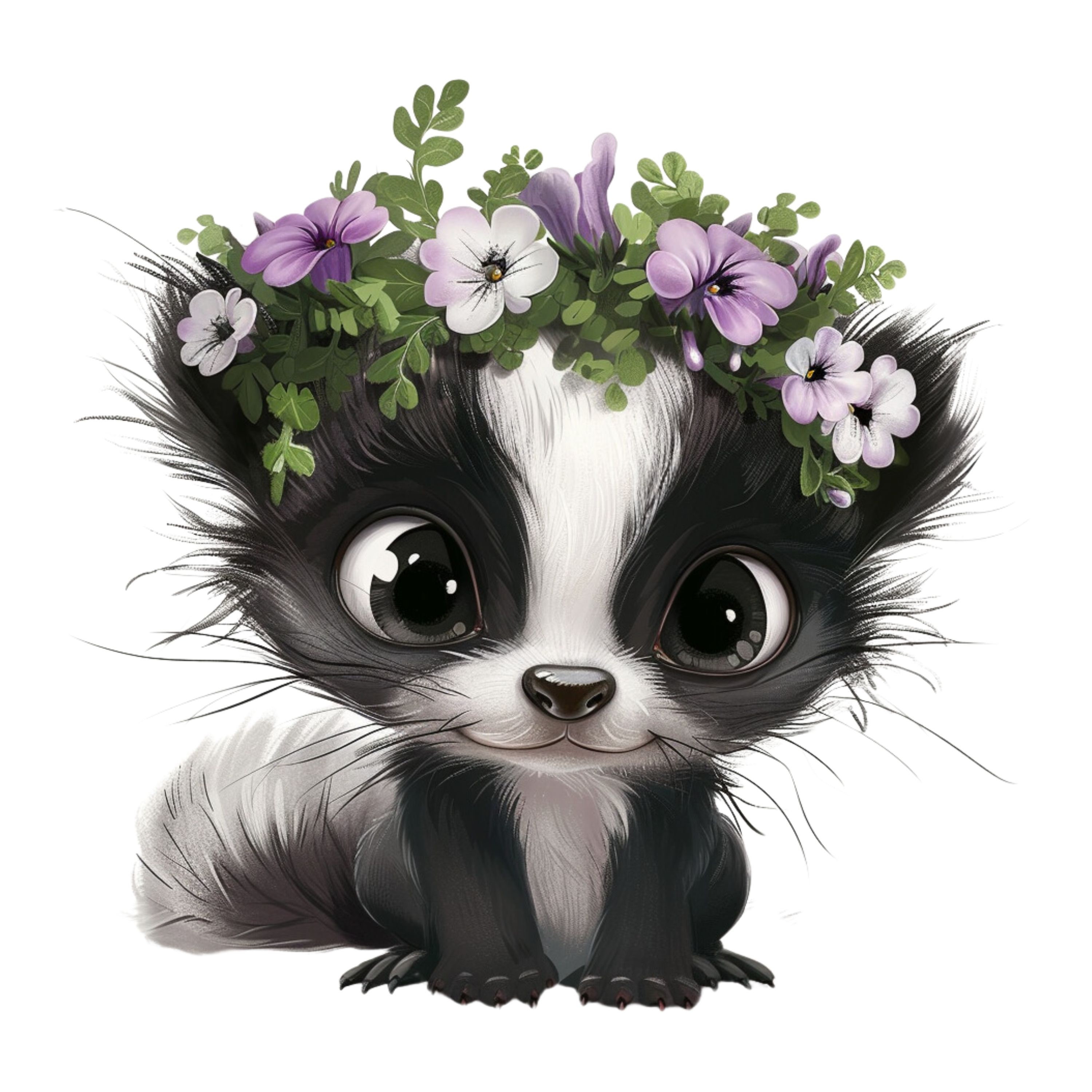 Cute Baby Skunk PNG Clipart, Floral Crown Skunk, Skunk Flower Clipart ...