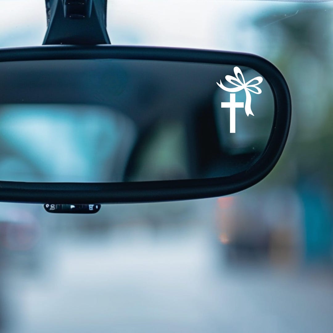 Christian Cross With a Coquette Bow Rear View Mirror Decal, Religious ...