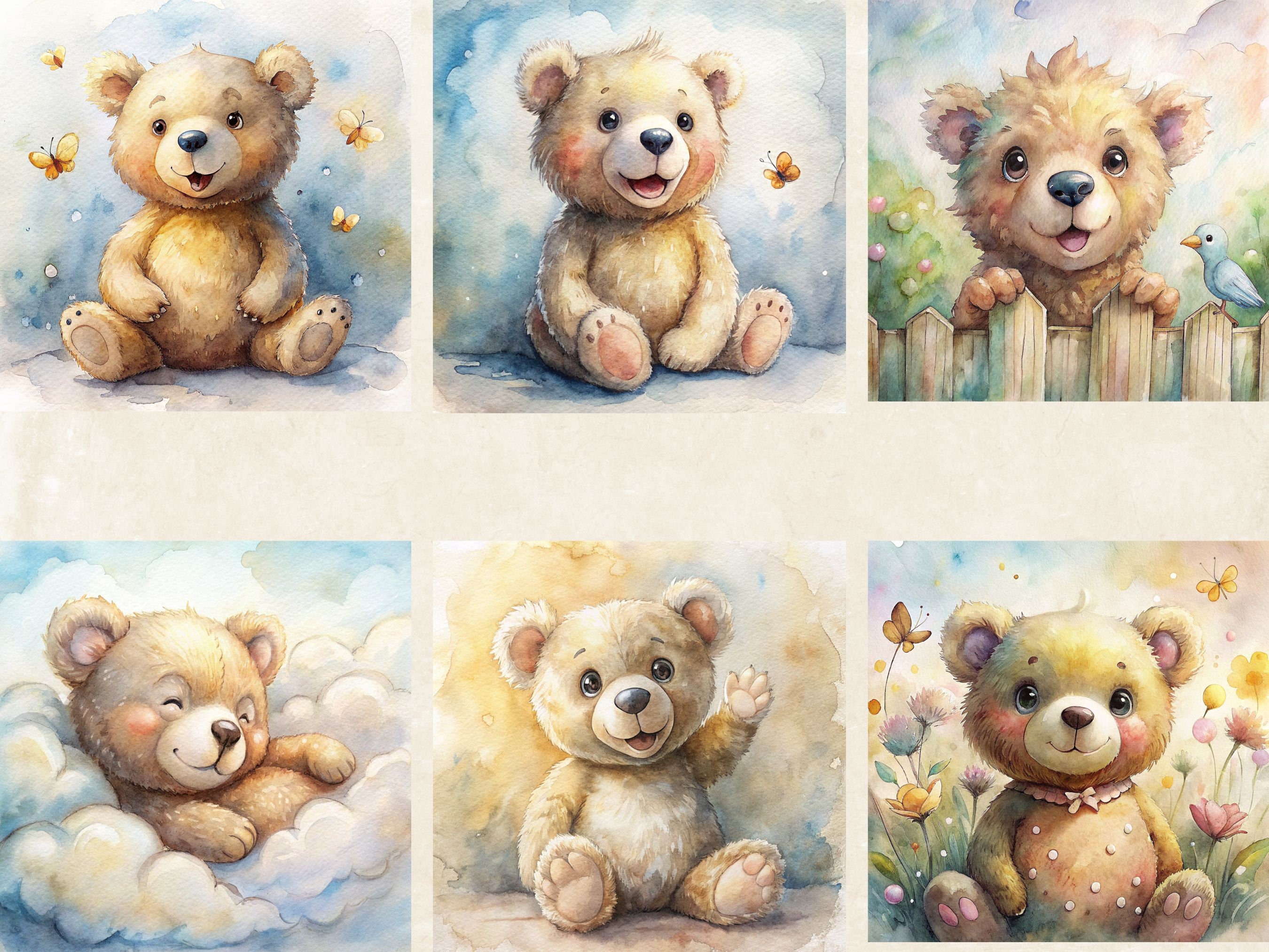 Watercolor Baby Bear Clipart, Cute Teddy Bear Pngs, Nursery Animal ...