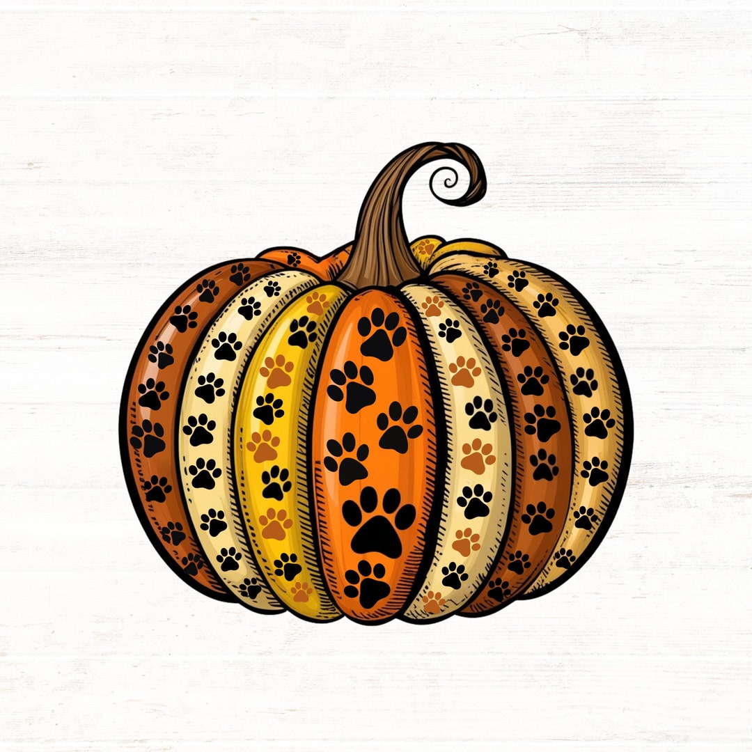 Halloween Dog Paw Pumpkin Print, Autumn Animal PNG SVG (digital ...