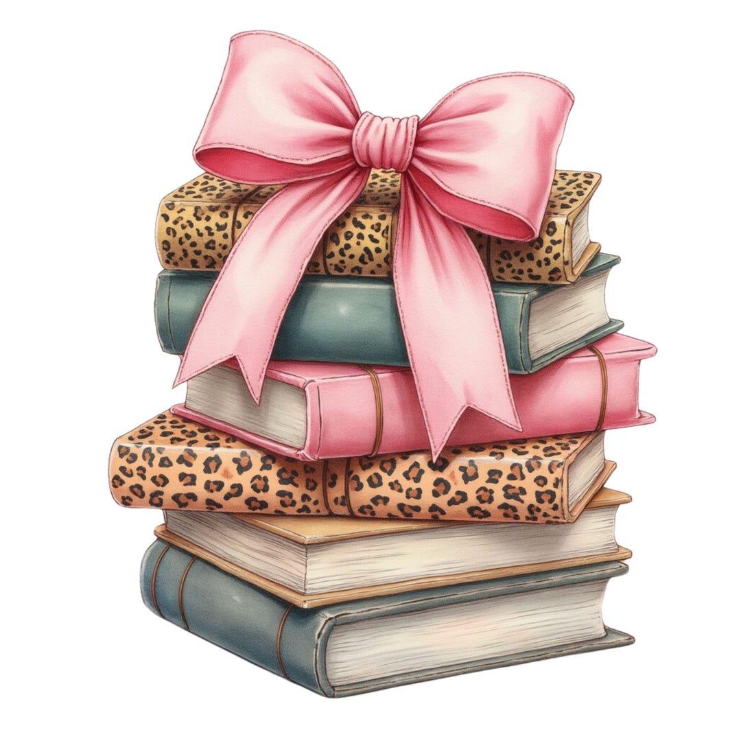 Coquette Book Stack PNG, Pink Stack of Books With Bow,leopard Print ...