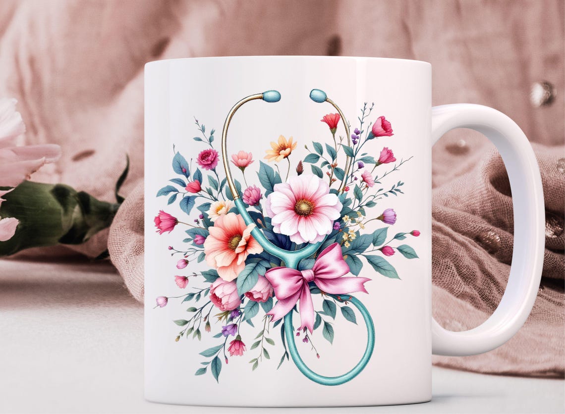Floral Stethoscope PNG: Watercolor Nurse Clipart,digital Download ...