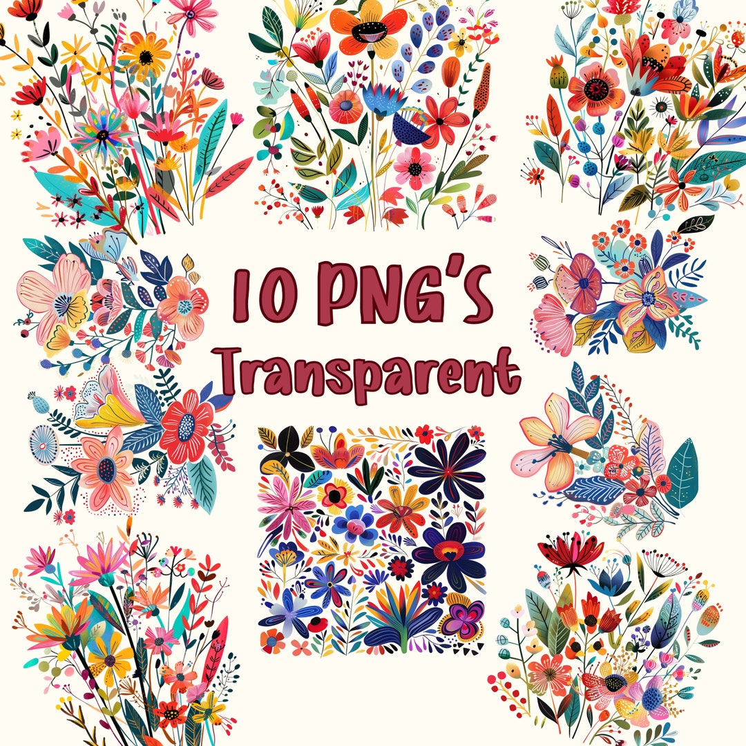 Groovy Floral Clipart, Boho Flower PNG, Retro Flower Art (digital ...
