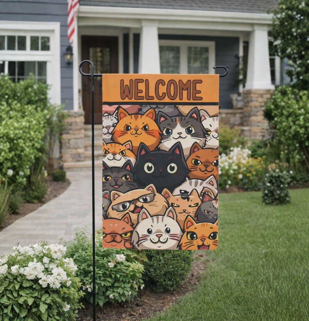 Personalized Cat Yard Flag, Custom Welcome Garden Outdoor Porch Decor ...
