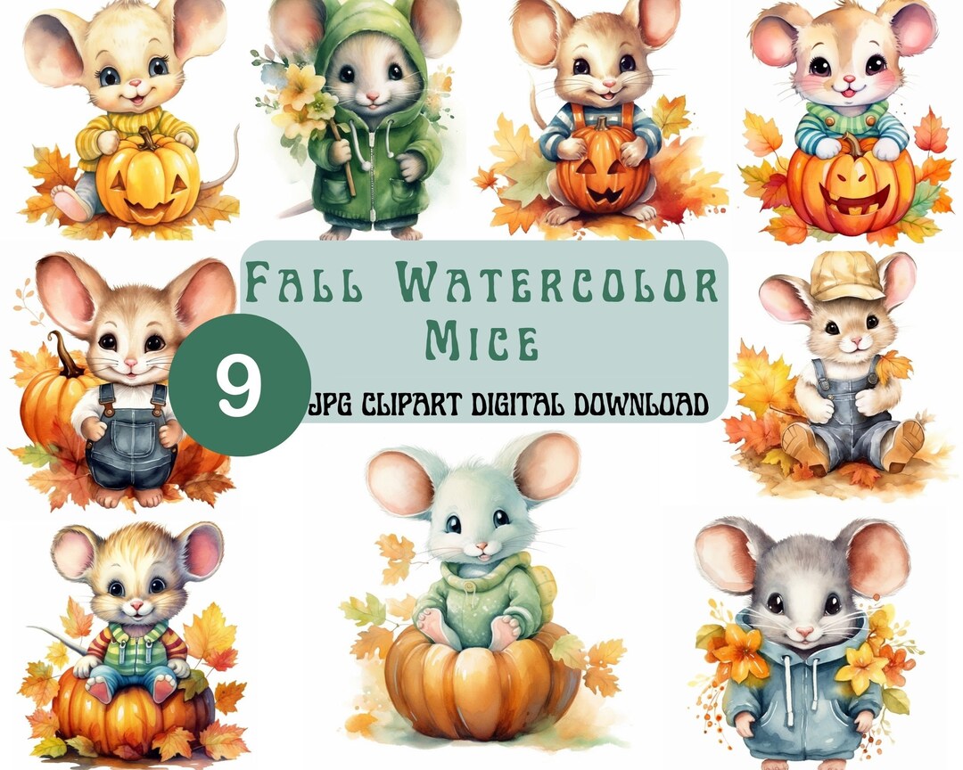 Watercolor Baby Mice Fall Clipart, Cute Mice Clipart, Autumn Mice ...