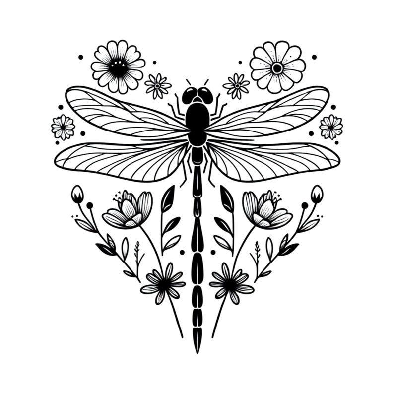 Dragonfly Floral Clipart, Whimsical Vector SVG PNG (digital Download ...