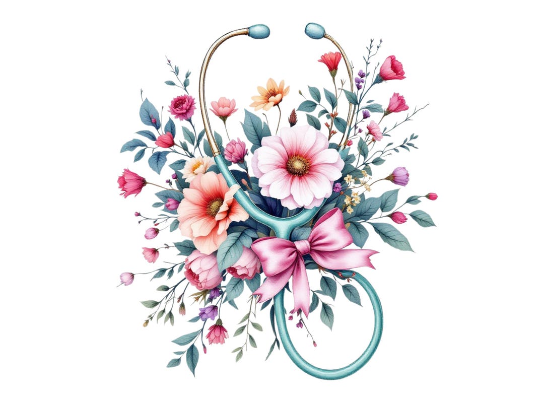 Floral Bow Stethoscope PNG, Floral Nurse Clipart, Floral Stethoscope ...