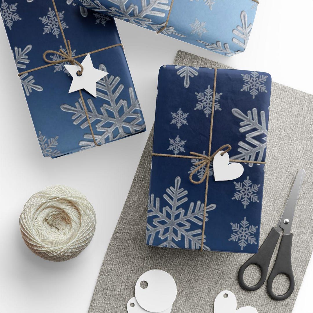 Snowflake Christmas Wrapping Paper, Elegant Holiday Gift Wrap, Silver ...