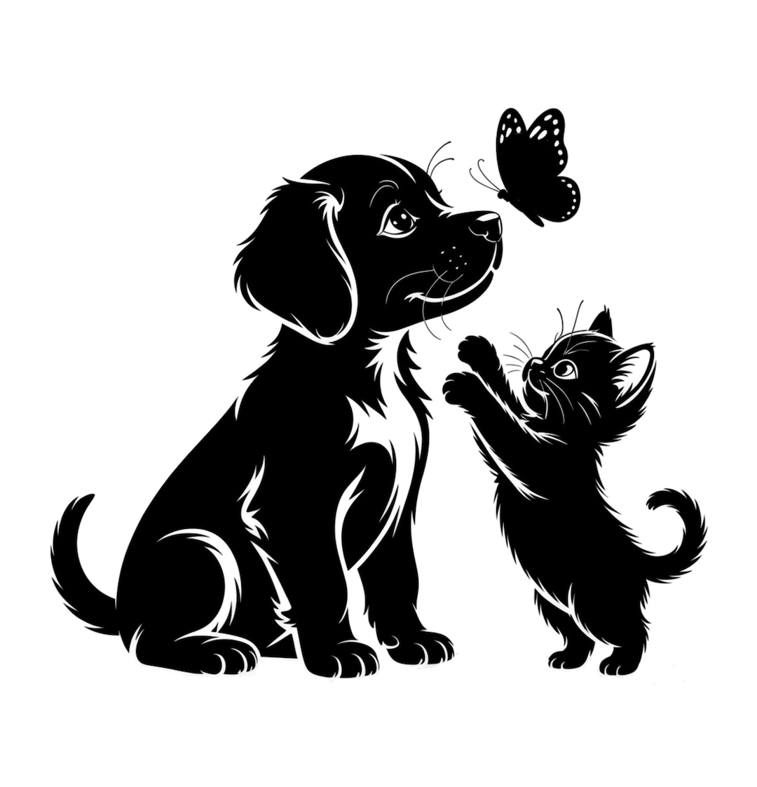 Dog & Cat Buddies PNG SVG Digital Download, Pet Silhouette Clipart ...