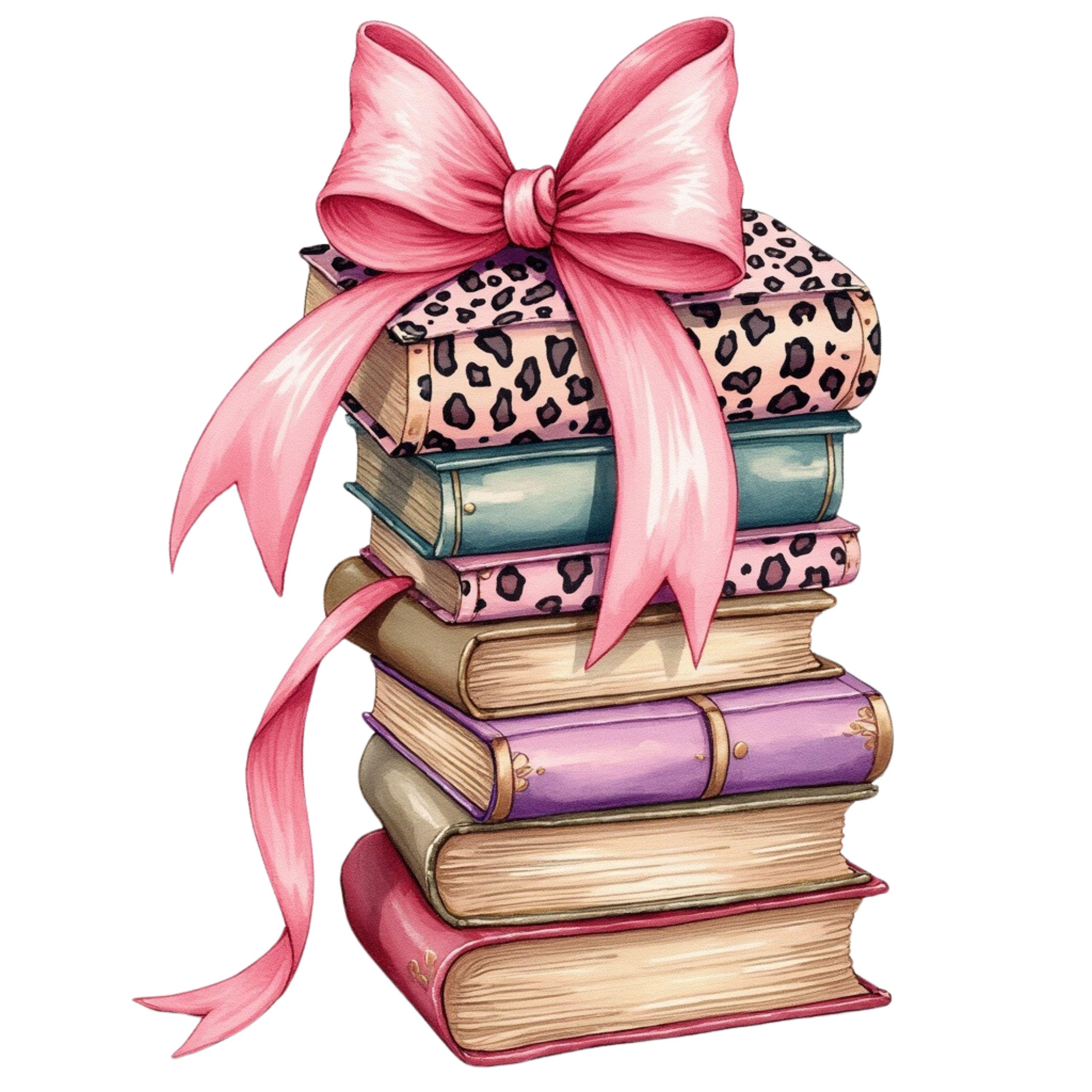 Cute Coquette Book Stack Digital PNG, Transparent Leopard Print Book ...