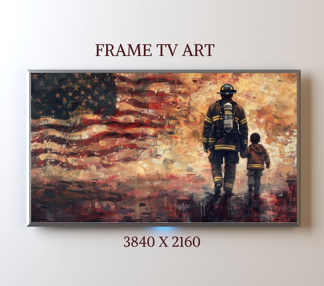 Samsung Frame Tv Firefighter Art,patriotic Frame Tv Art,frame Tv ...