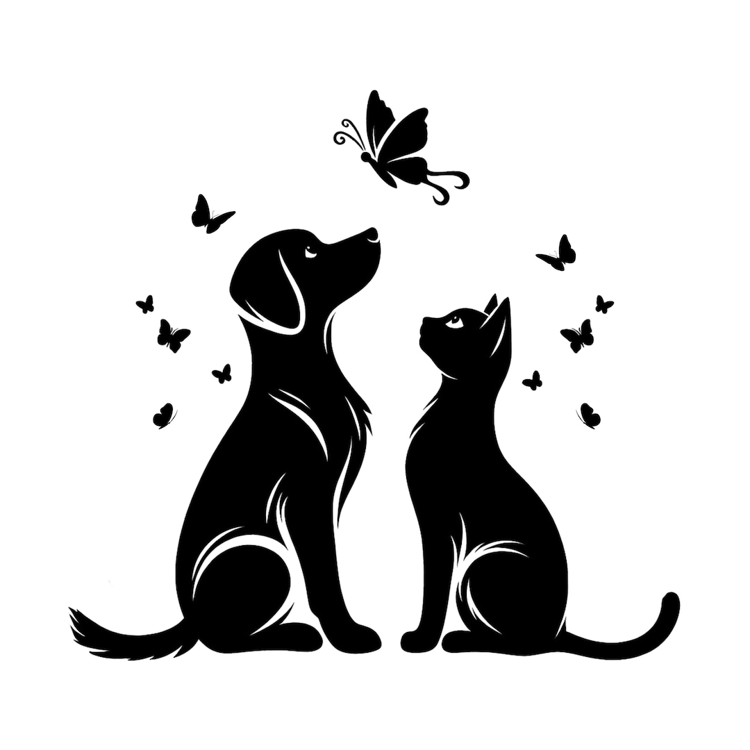 Dog Cat Silhouette, Pet Lover Vector Art (SVG, PNG) - Etsy