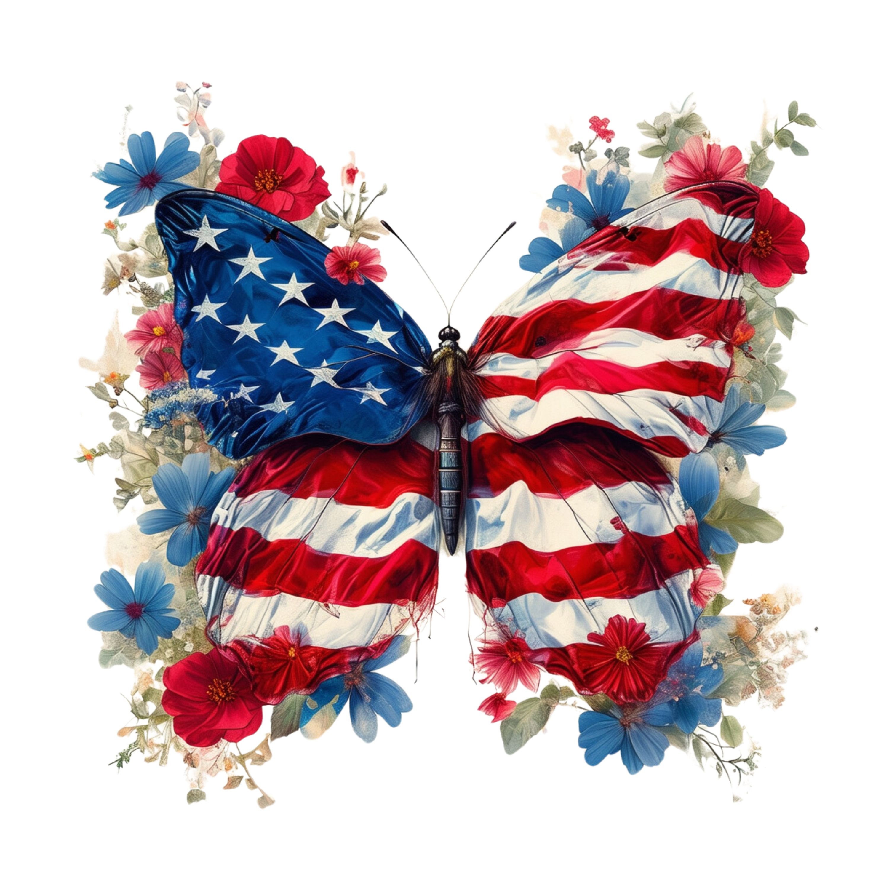 American Flag Butterfly Clipart, USA Patriotic Butterfly Digital Art ...