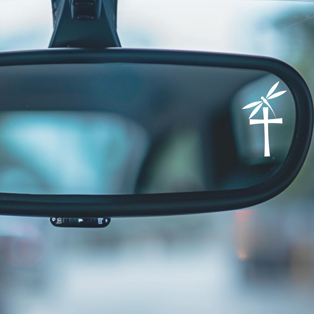 Christian Cross With Dragonfly Rear View Mirror Decal, Religious Car ...
