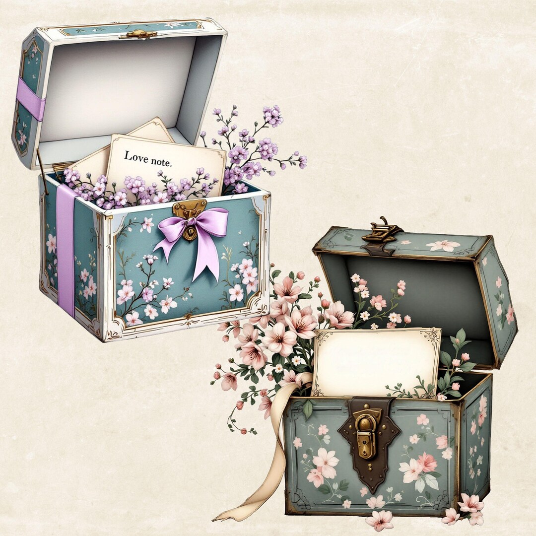 Vintage Floral Love Note Box Art Print, Shabby Chic Decor (digital ...