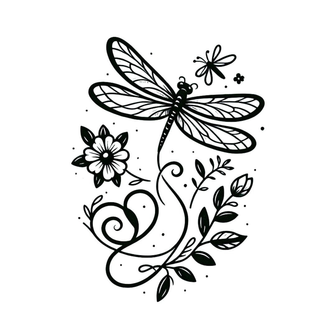 Dragonfly Floral Clipart, Black and White Dragonfly, Dragonfly SVG PNG ...