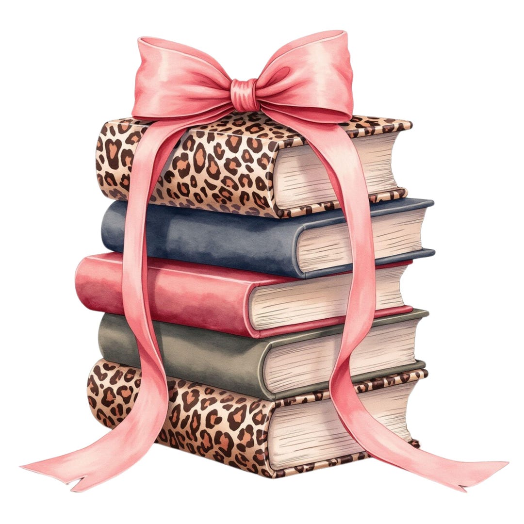 Pink Coquette Bow and Leopard Book Stack PNG, Leopard Print Book Stack ...