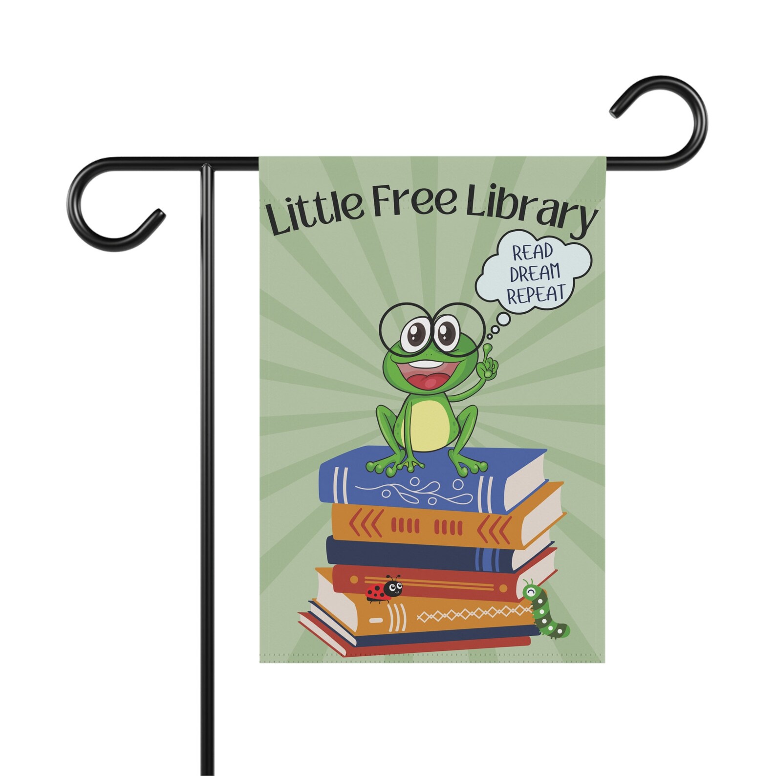 Little Free Library Garden Flag, Frog on Books, Read Dream Repeat ...