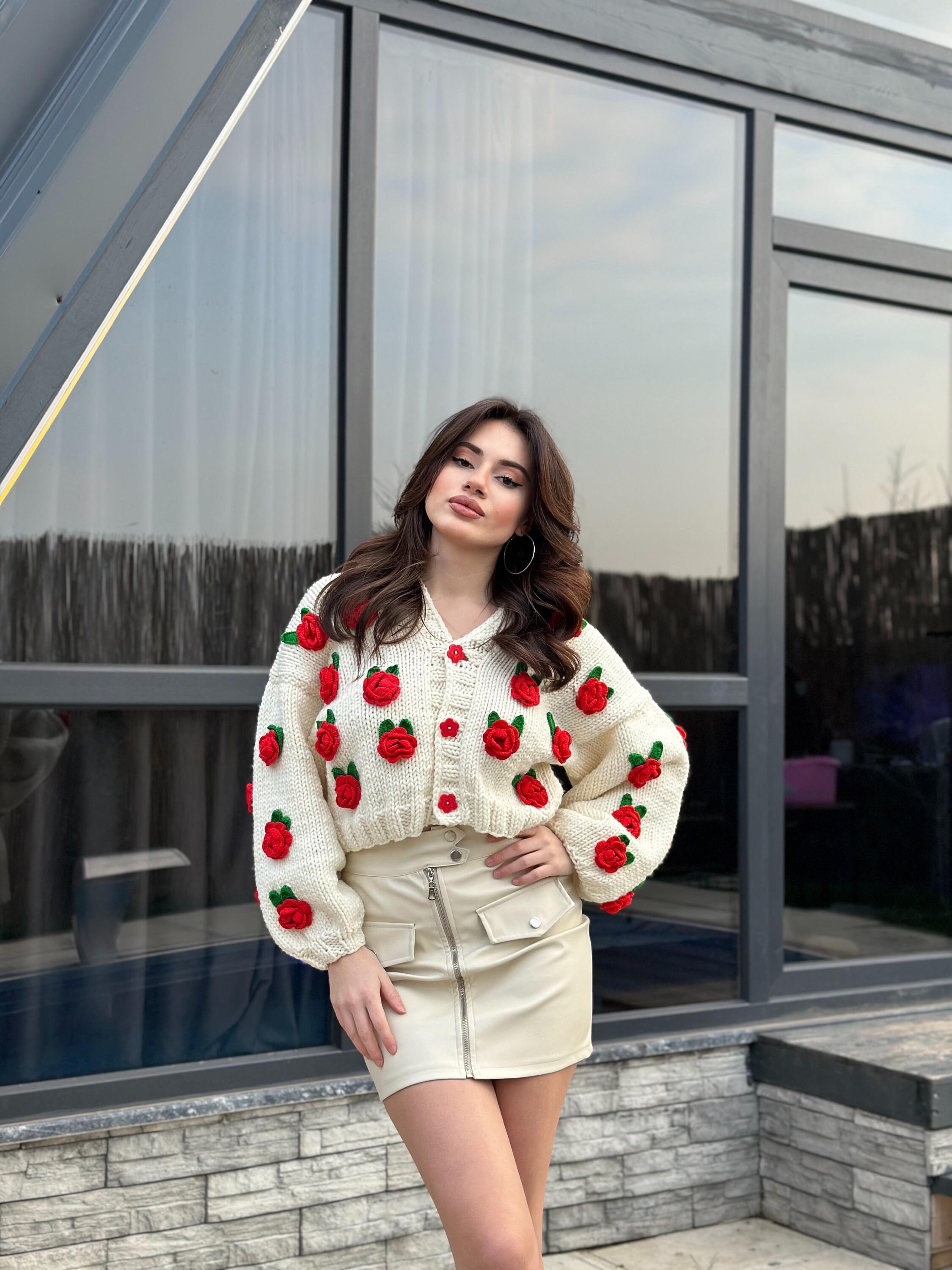Women Cardigan,trendy Chunky Cropped Folklore Cardigan, Winter Roses ...