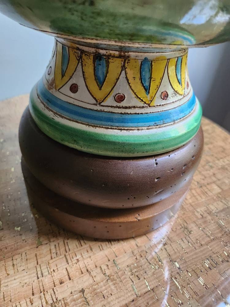 Vintage Italian Sgraffito Pottery Table Lamp, Large Ceramic Floral Lamp ...