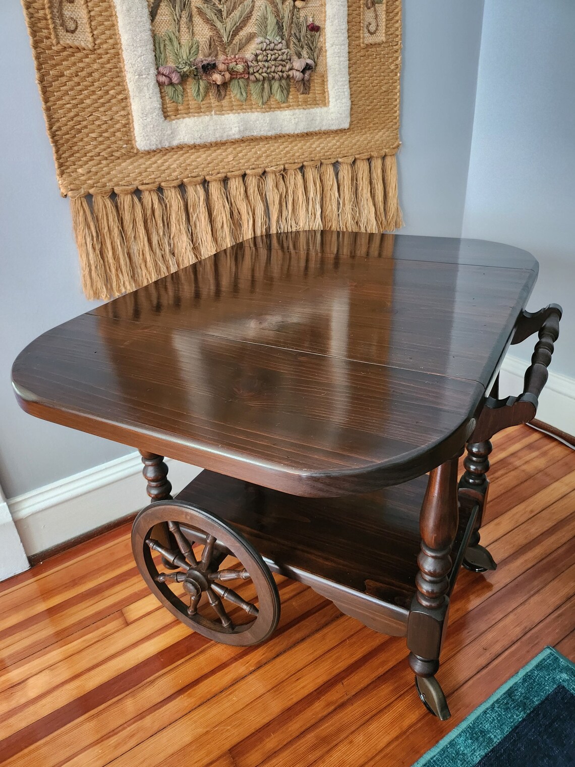 Vintage Wooden Drop Leaf Tea Cart Rolling Serving Tray Tea - Etsy