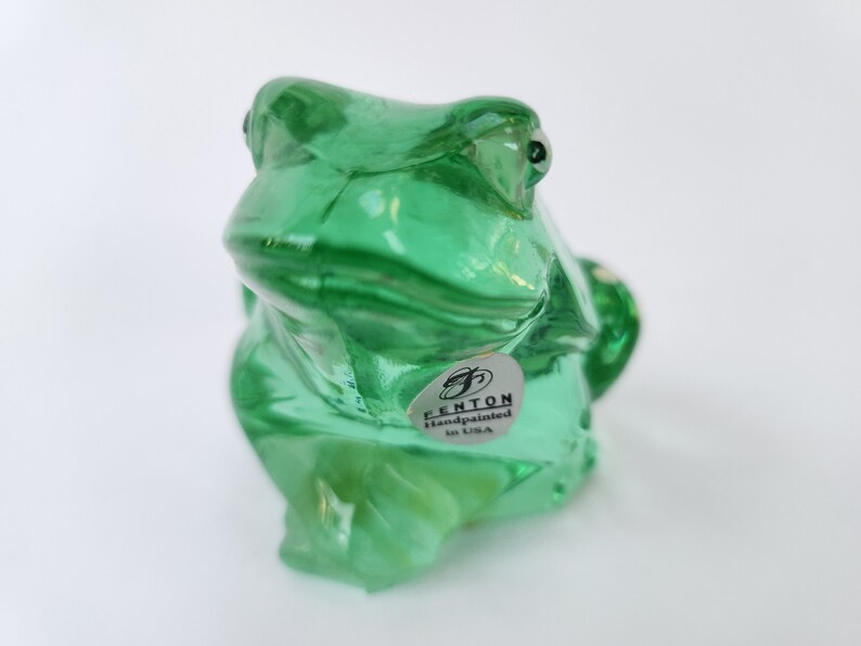 Vintage Fenton Glass Green Frog Figurine, Collectible Handpainted Toad ...