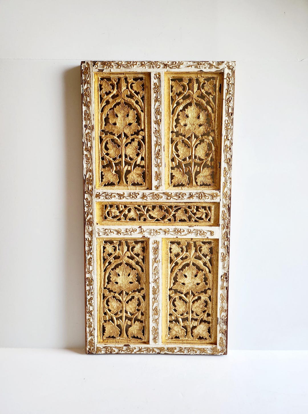 Vintage Carved Wood Screen, Indian Reticulated Wooden Panel, Boho Wall ...