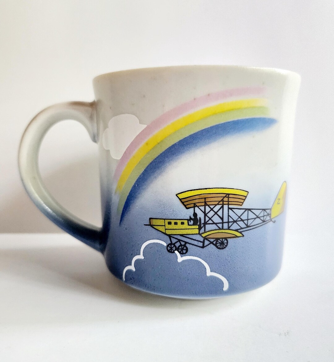 Vintage Otagiri Biplanes Bi Planes Coffee Mug, Blue Sky Clouds Rainbow ...